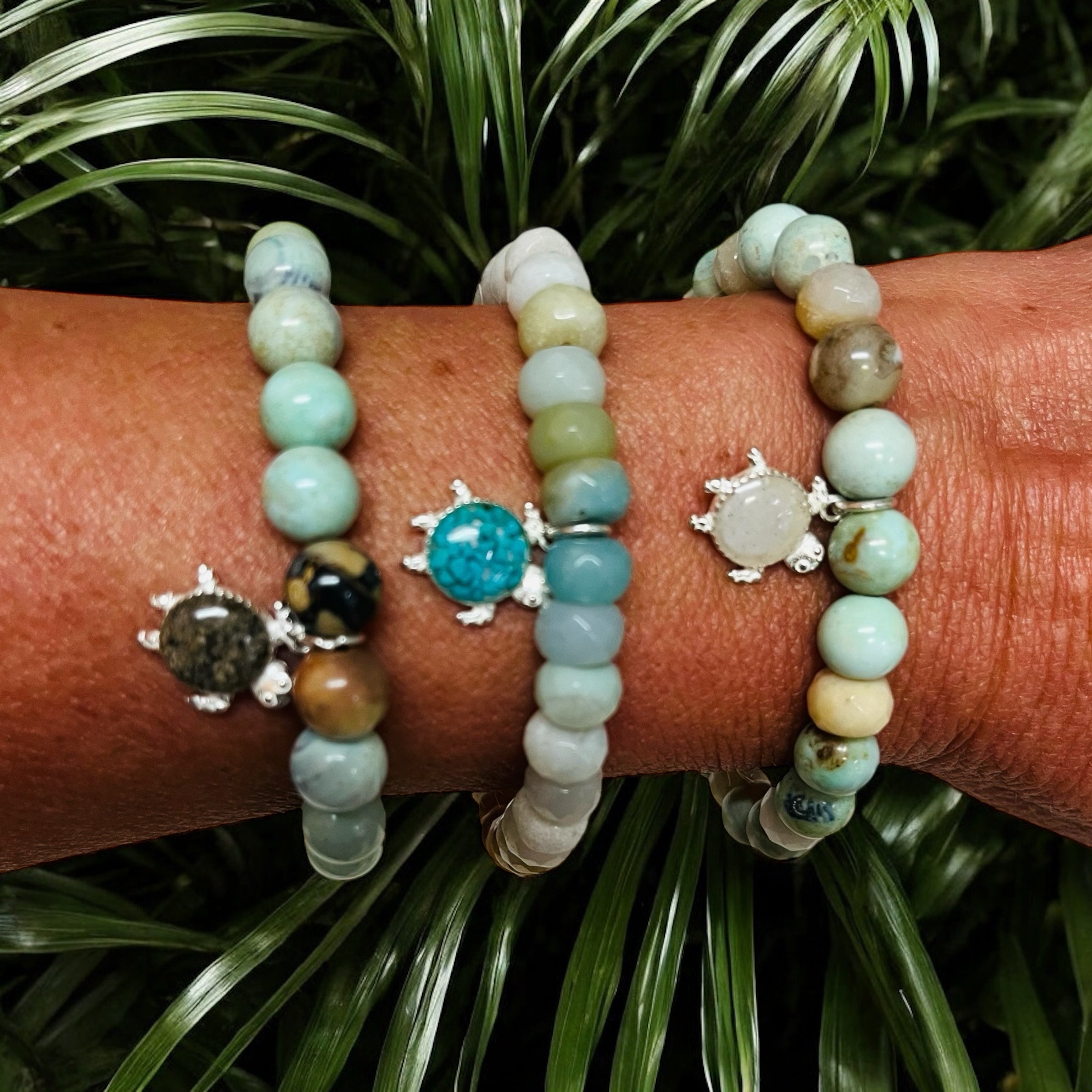 Amazonite Beaded Bracelet with Siesta Key Sand Turtle Charm WSB604 ...